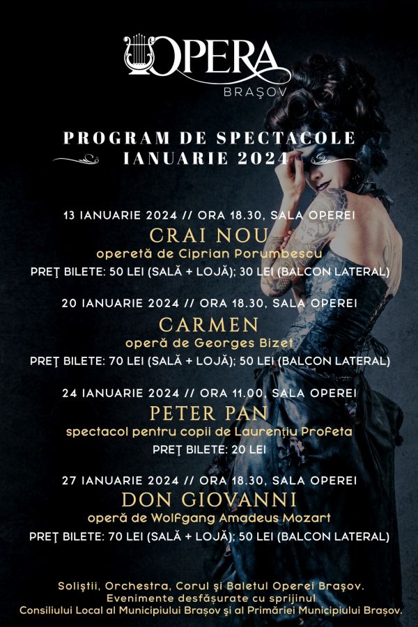 PROGRAM de SPECTACOLE – IANUARIE 2024 - Spectacole - Brasov, Romania